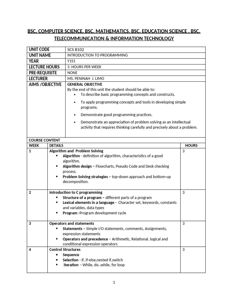 Scs b102 Course Outline | PDF
