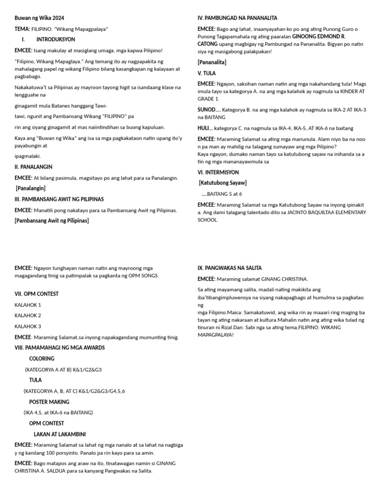 Buwan NG Wika 2024 SCRIPT | PDF