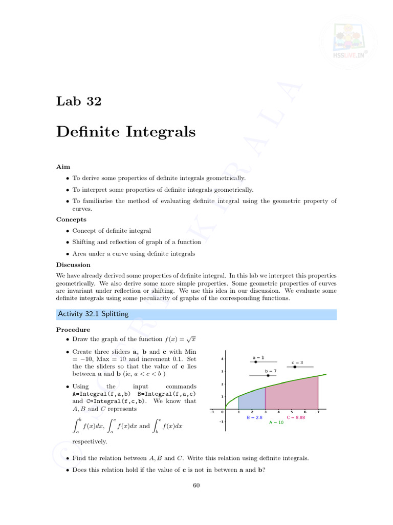 Definite Integrals: Activity 32.1 Splitting | PDF