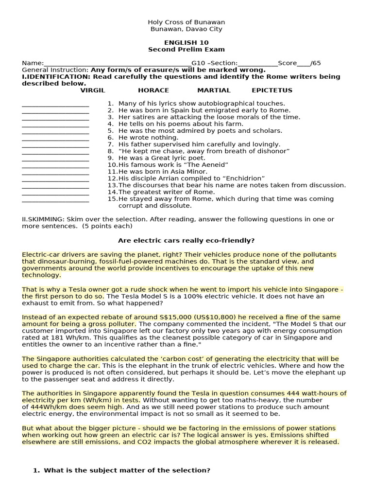 2ND-Prelim-English 10 | PDF