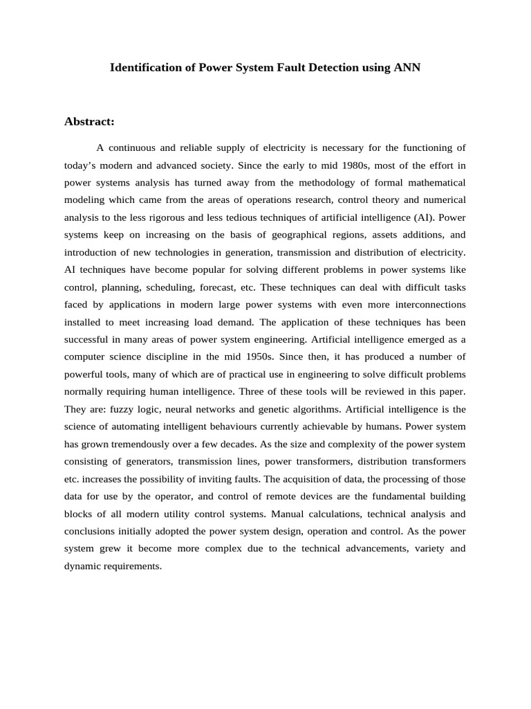 Identification of Power System Fault Detection Using ANN | PDF