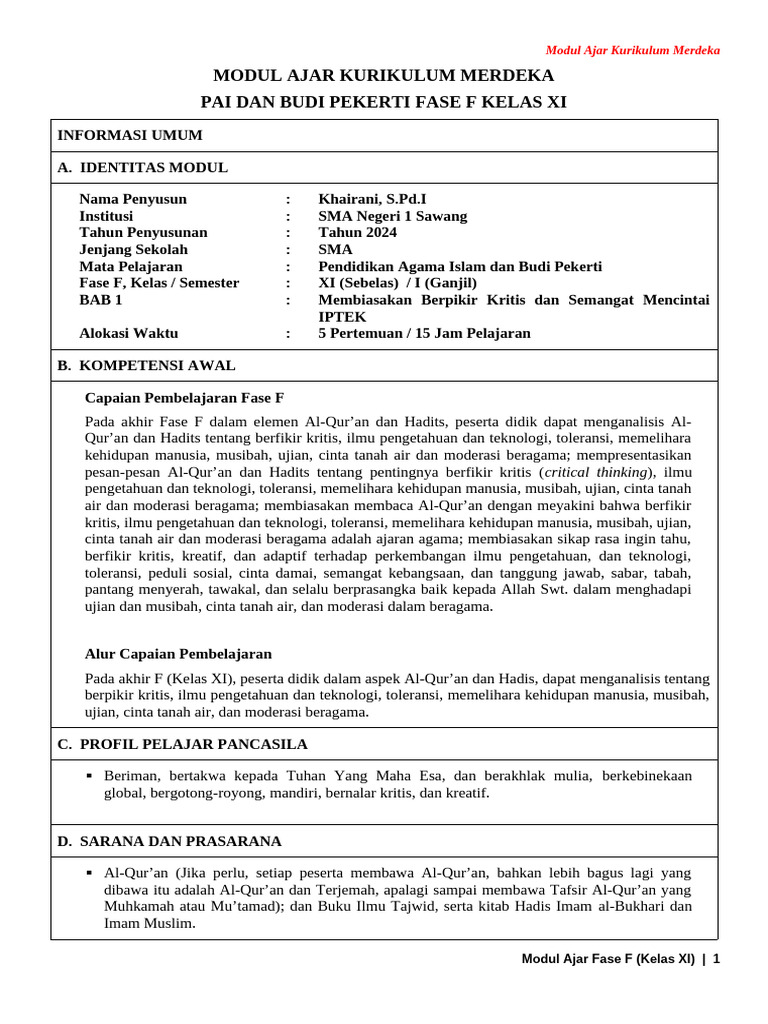 Modul Ajar BAB 1 OKE | PDF