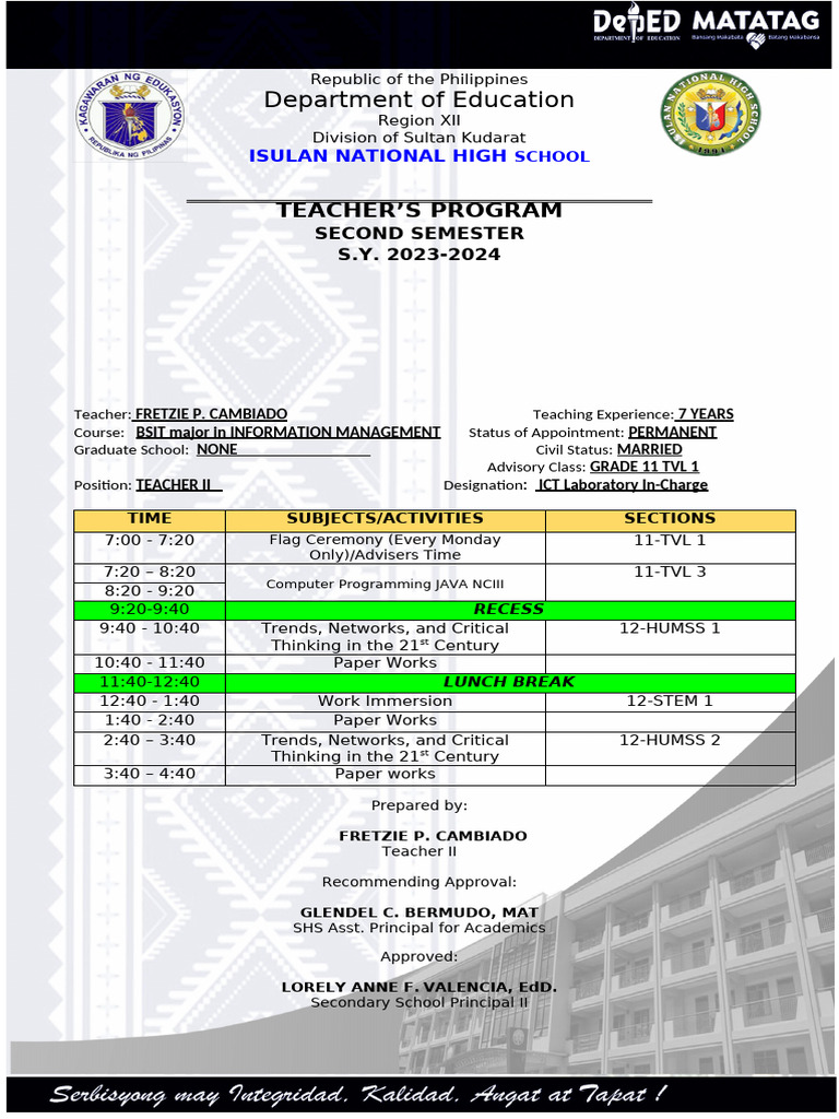 TEACHERS PROGRAM 2nd Sem 2024 | PDF