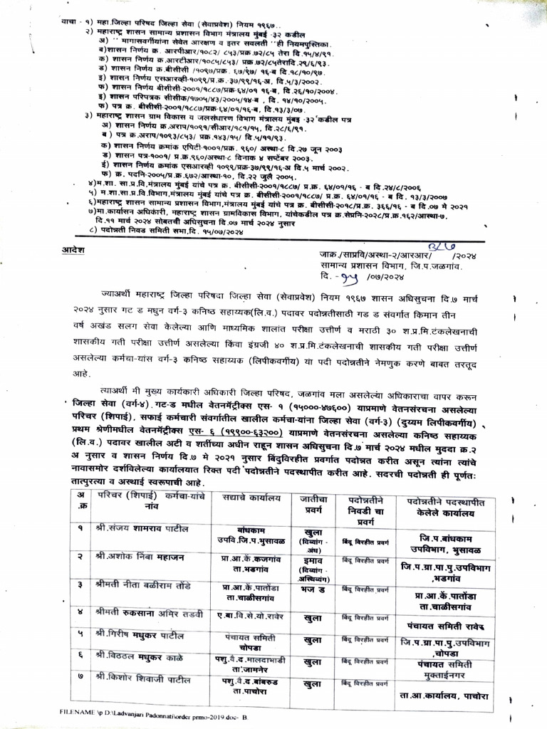 GAD Parichar Padonnati Adesh 15 7 2024 | PDF