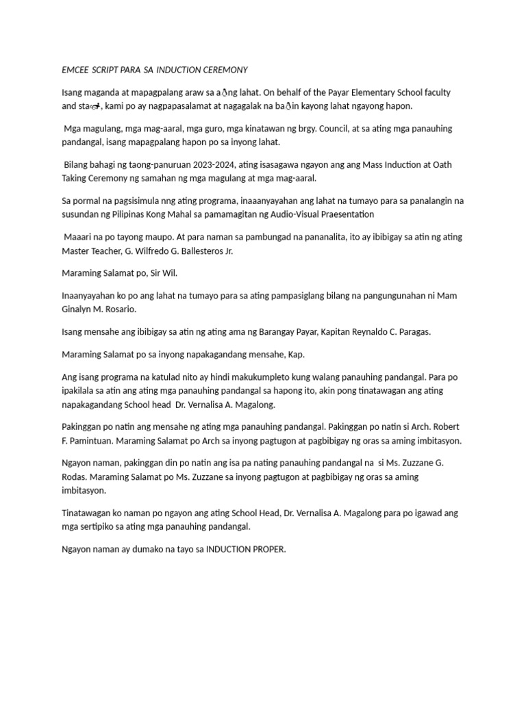 EMCEE Induction | PDF