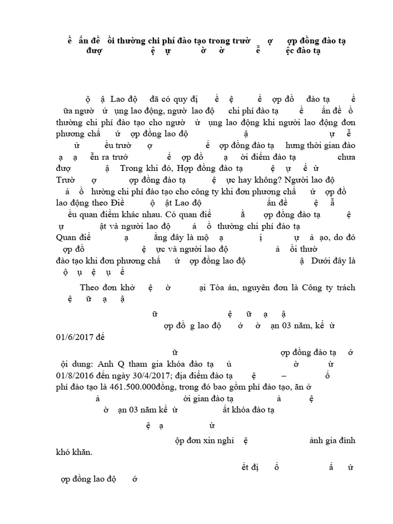 Ve Van de Boi Thuong Chi Phi Dao Tao Trong Truong Hop Hop Dong Dao Tao Duoc Ky Va Co Hieu Luc ...