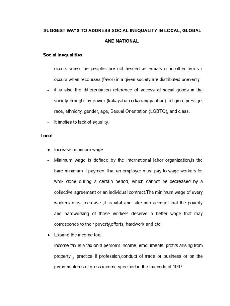 Suggest Ways To Address Social Inequality in Local, Global and National ...