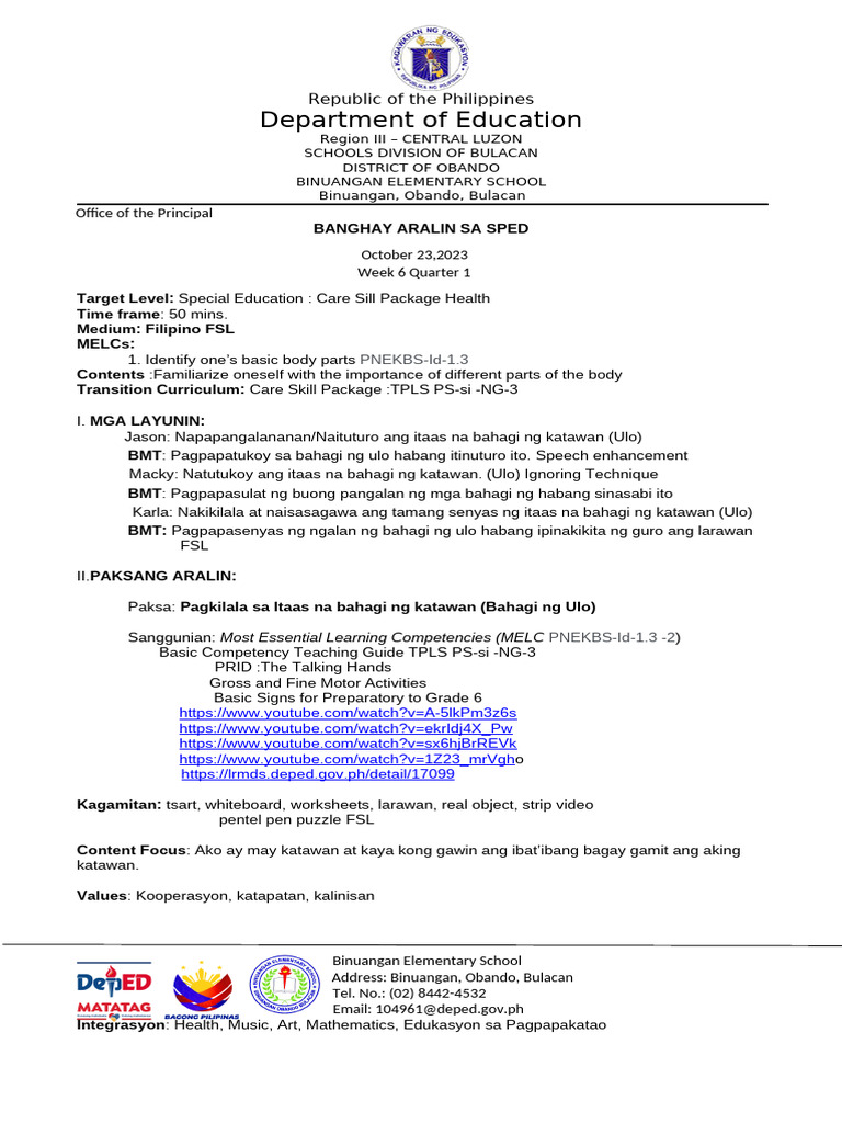 Mga Bahagi Obj 1 | PDF