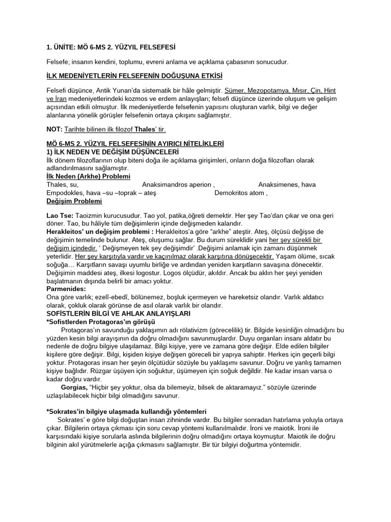 11 Felsefe Ders Notu | PDF