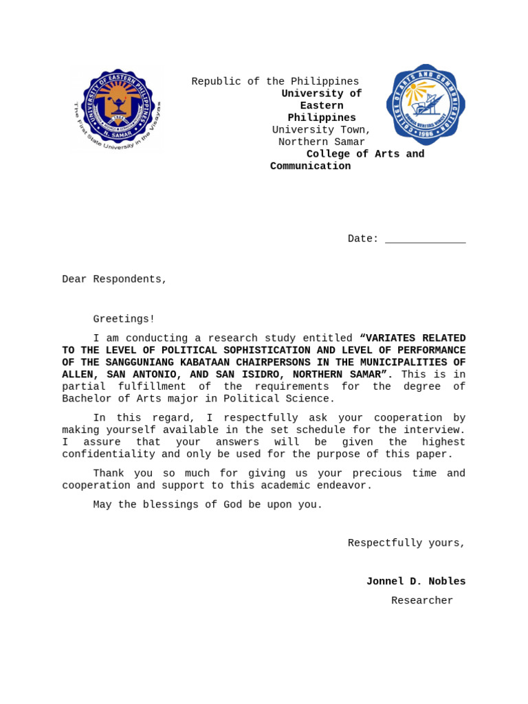 Communication Letter for Research Study | PDF