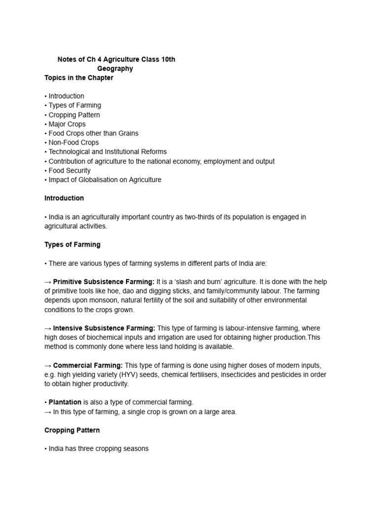 Agriculture Notes Class 10th | PDF