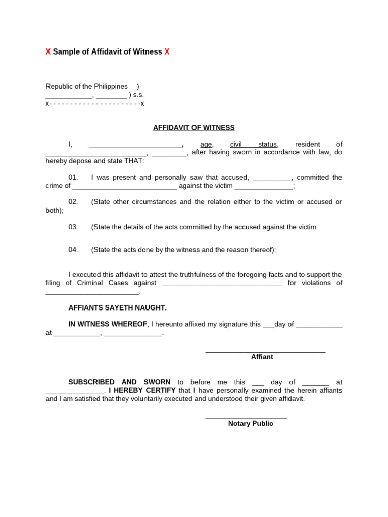 Affidavit of Witness Format | PDF