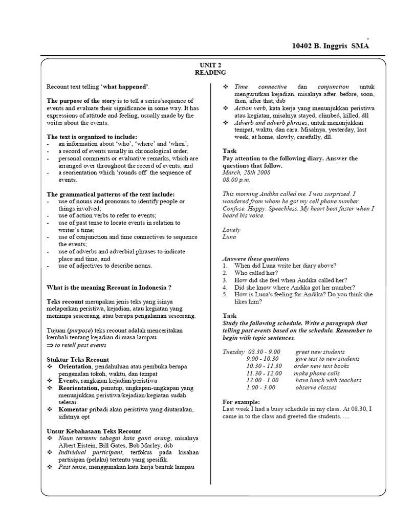 Modul Bimbel Kelas 10 KTSP 10402 Inggris Unit 2 | PDF