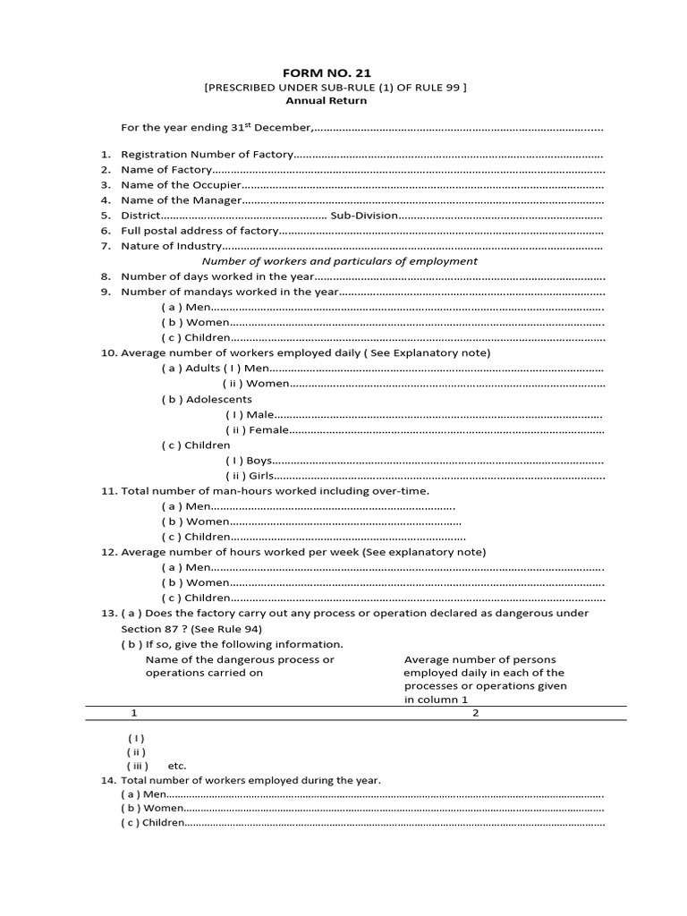 Form 21 Annual Return | PDF