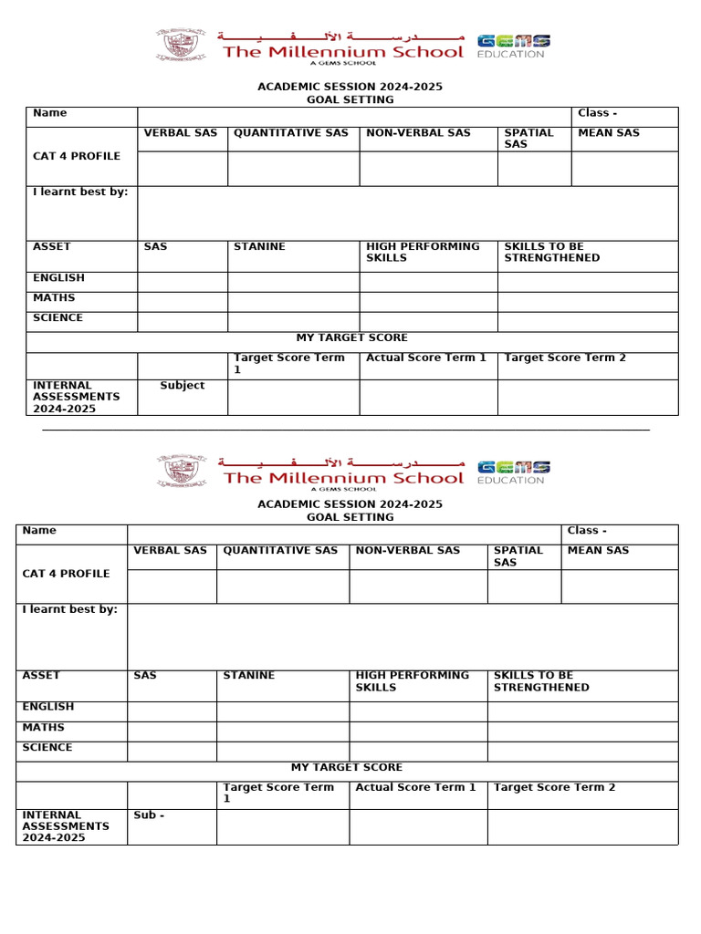 Academic Session 2024-2025 Goal Setting | PDF
