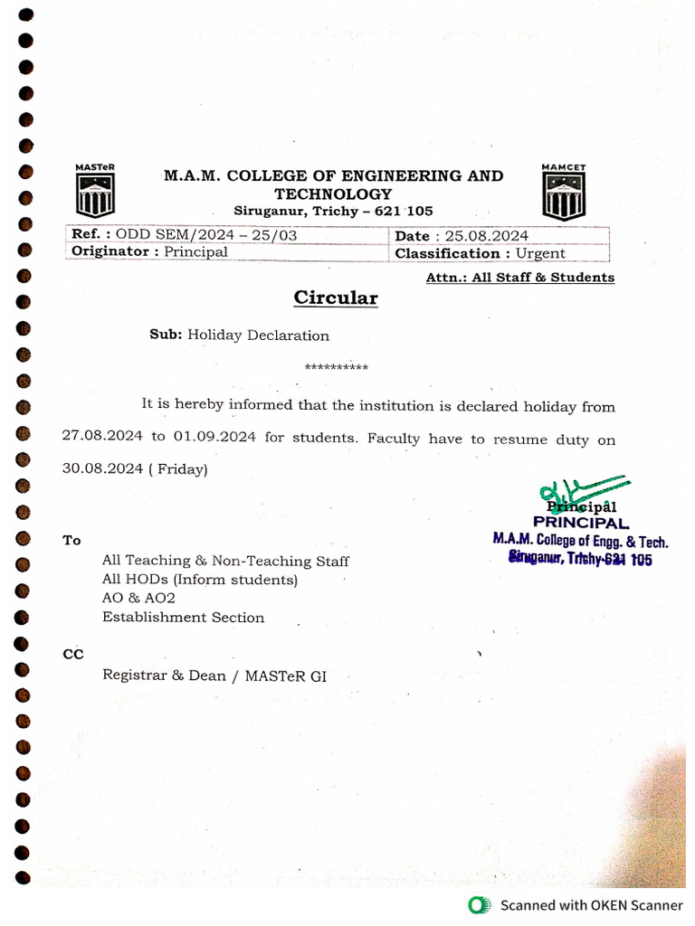 Holiday Circular | PDF