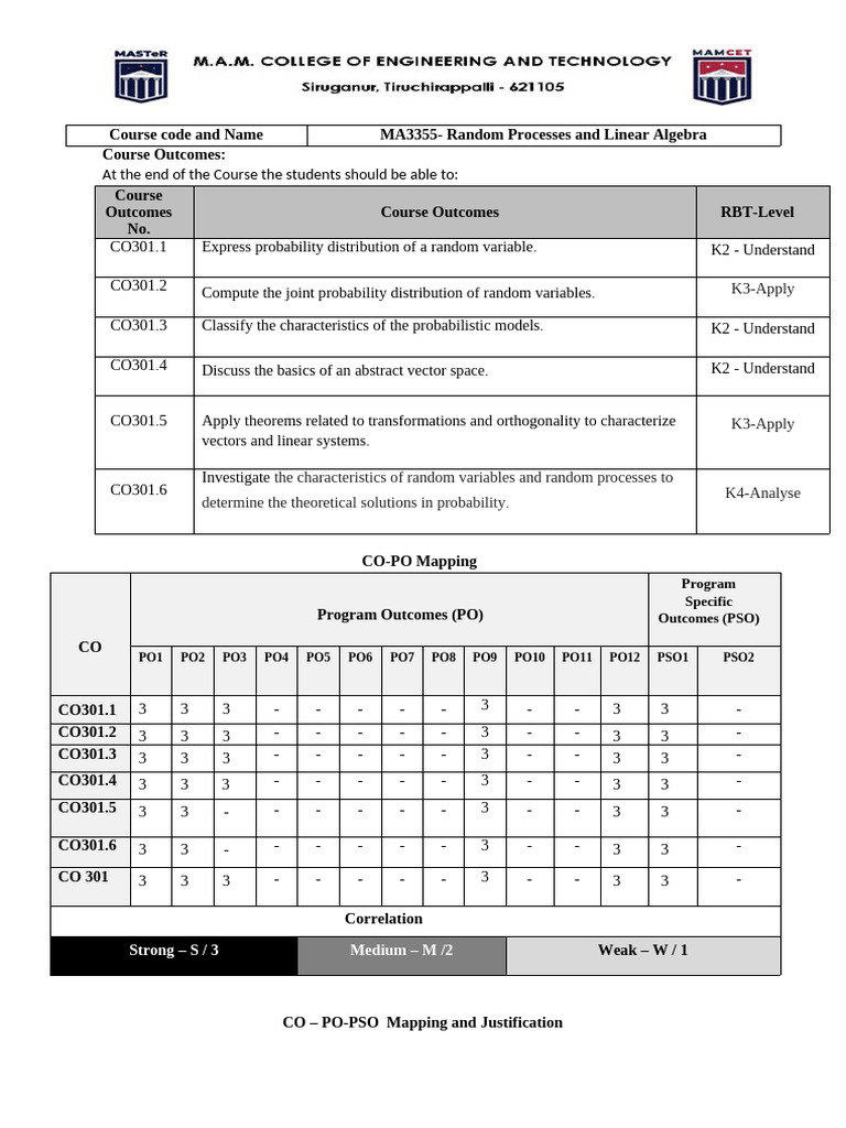 III SEM - 2021R - CO-PO-PSO Mapping and Justification | PDF | System ...