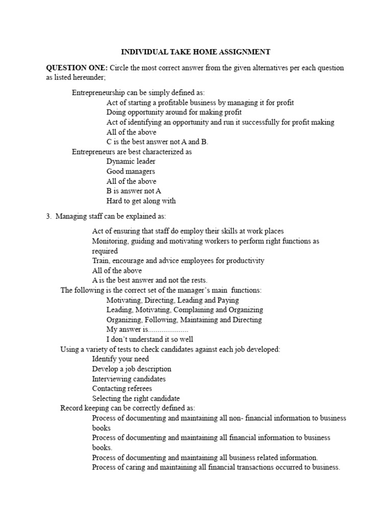 TAKE HOME ASSIGNMENT FOR LEVEL TWO | PDF