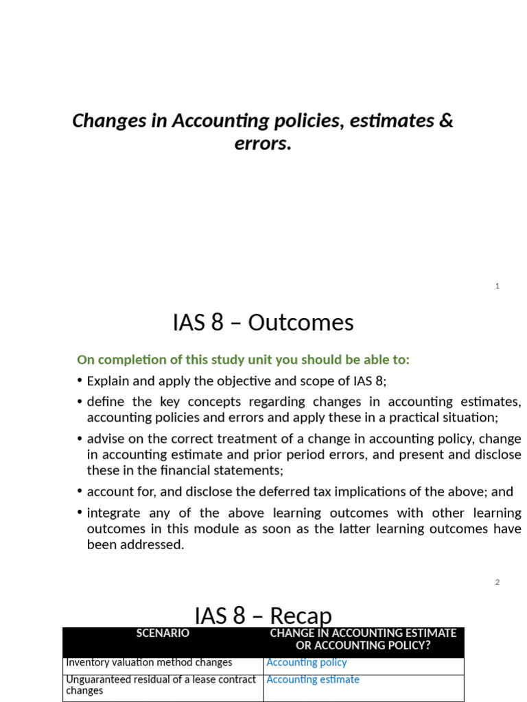 IAS 8 Changes in Accounting Estimates and Errors Slides | PDF