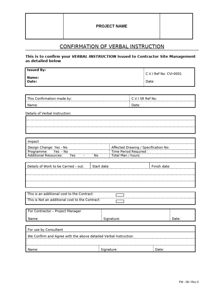FM - 08 Confirmation of Verbal Instruction | PDF