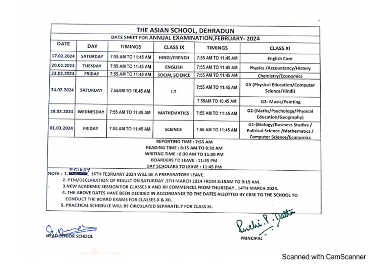 Final Exam Date Sheet | PDF