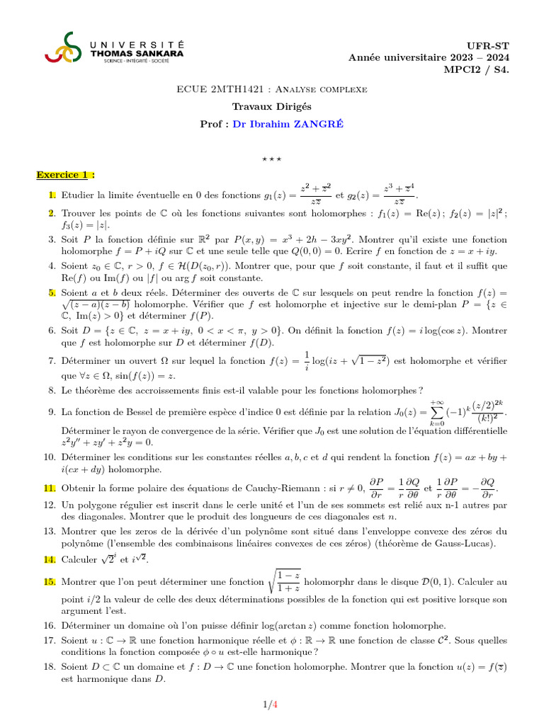 Uts - Mpci2 - Analyse - Complexe - TD Copy - 2024-07-04 19-32-47 | PDF