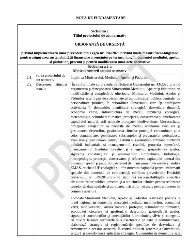 Notă de Fundamentare | PDF