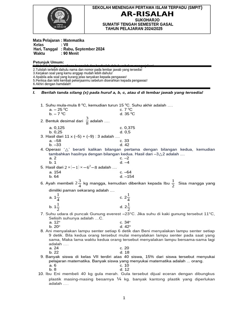 Sumatif Mat 7 | PDF