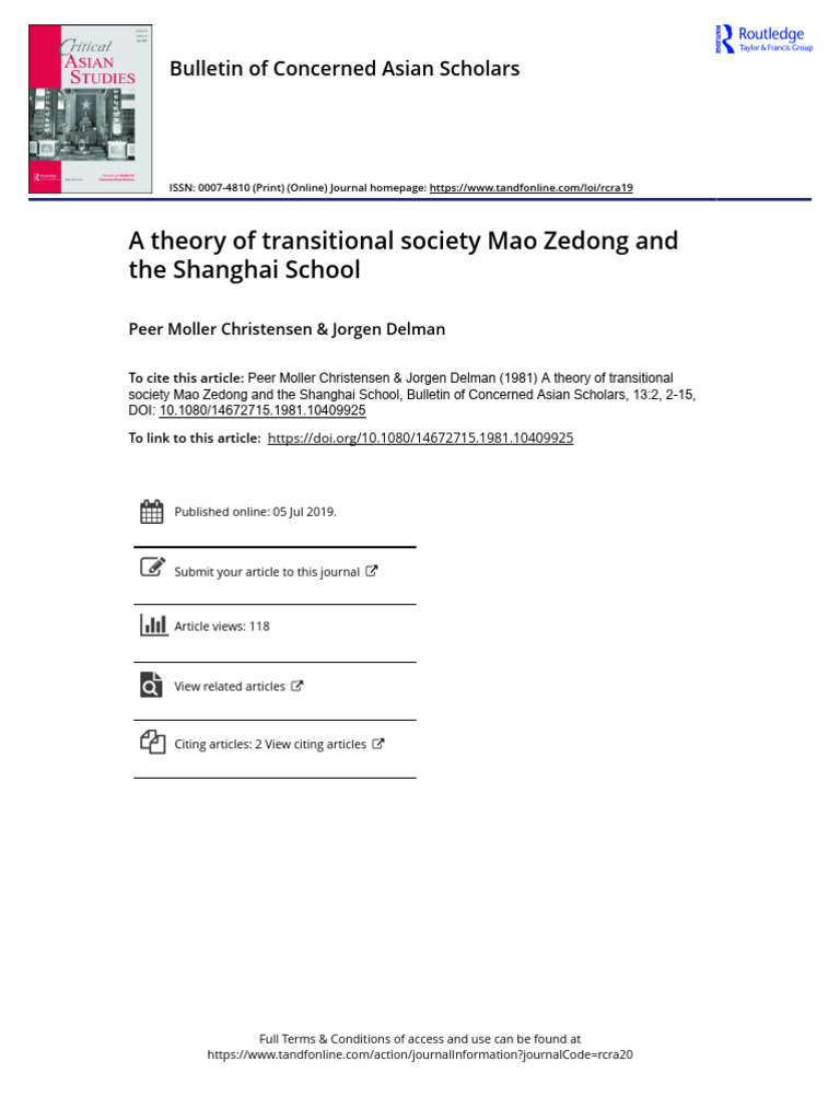A Theory of Transitional Society Mao Zedong and The Shanghai School | PDF