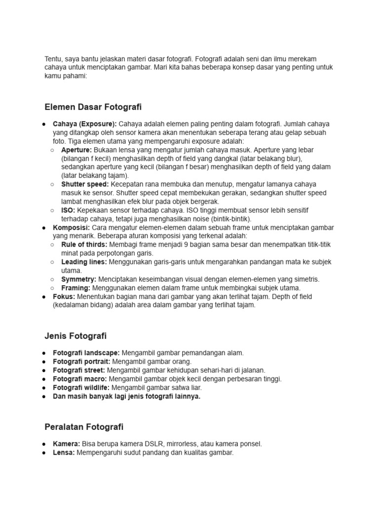 Materi Tentang Dasar Fotografi | PDF
