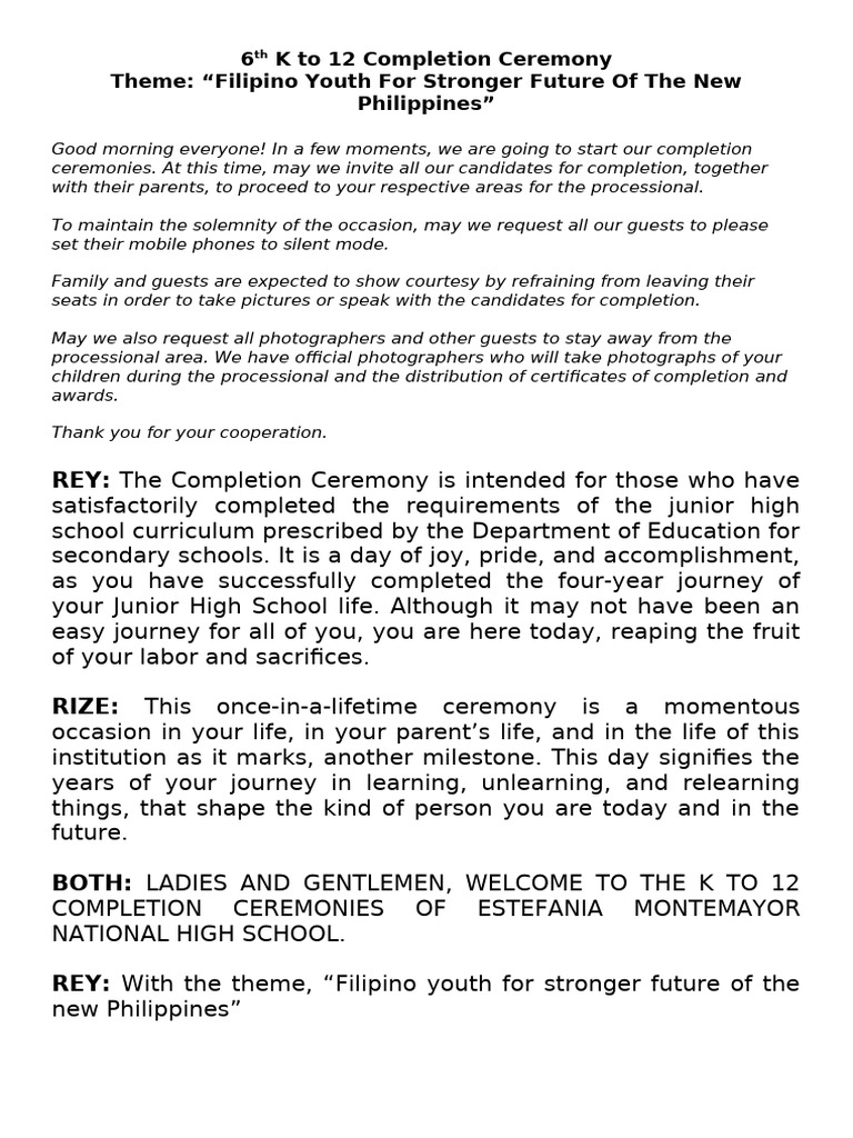 K to 12 Completion Ceremony 2024 | PDF