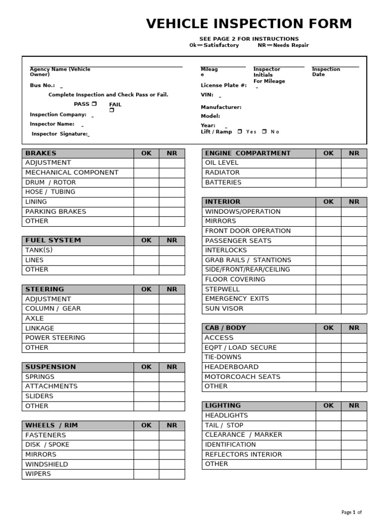 Vehicle Inspection Form 04 | PDF