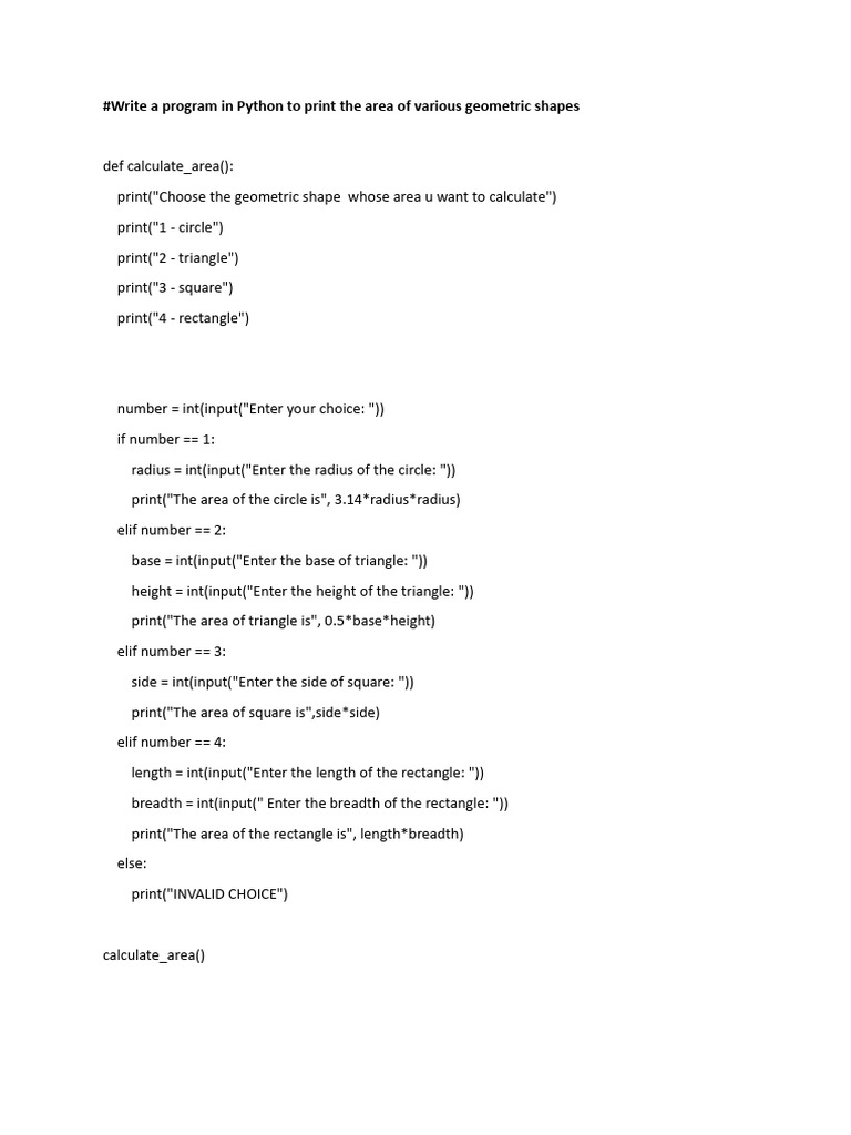 Python Program | PDF | Area | Arithmetic Python Program | PDF | Area | Arithmetic