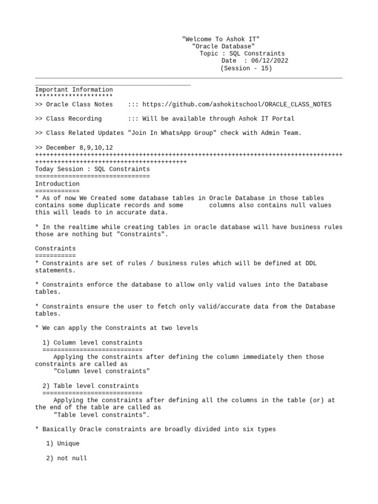 Day-15 SQL Constraints | PDF