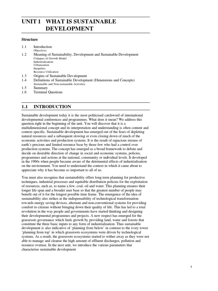 Unit 1 What Is Sustainable Development | PDF | Sustainability ...
