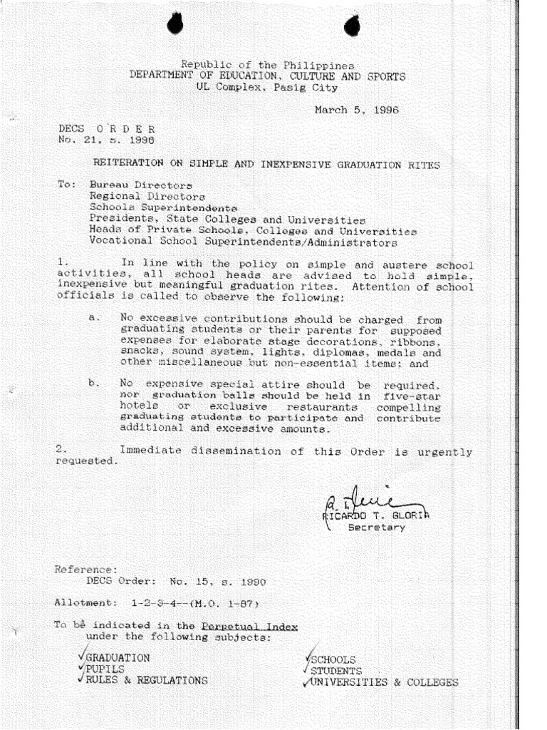 DO - s1996 - 021 (Simple and Inexpensive Graduation Rites) | PDF