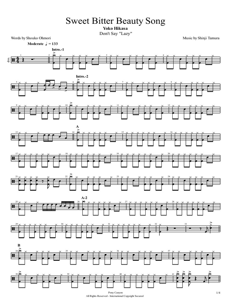 Sweet Bitter Beauty Song - Drums | PDF