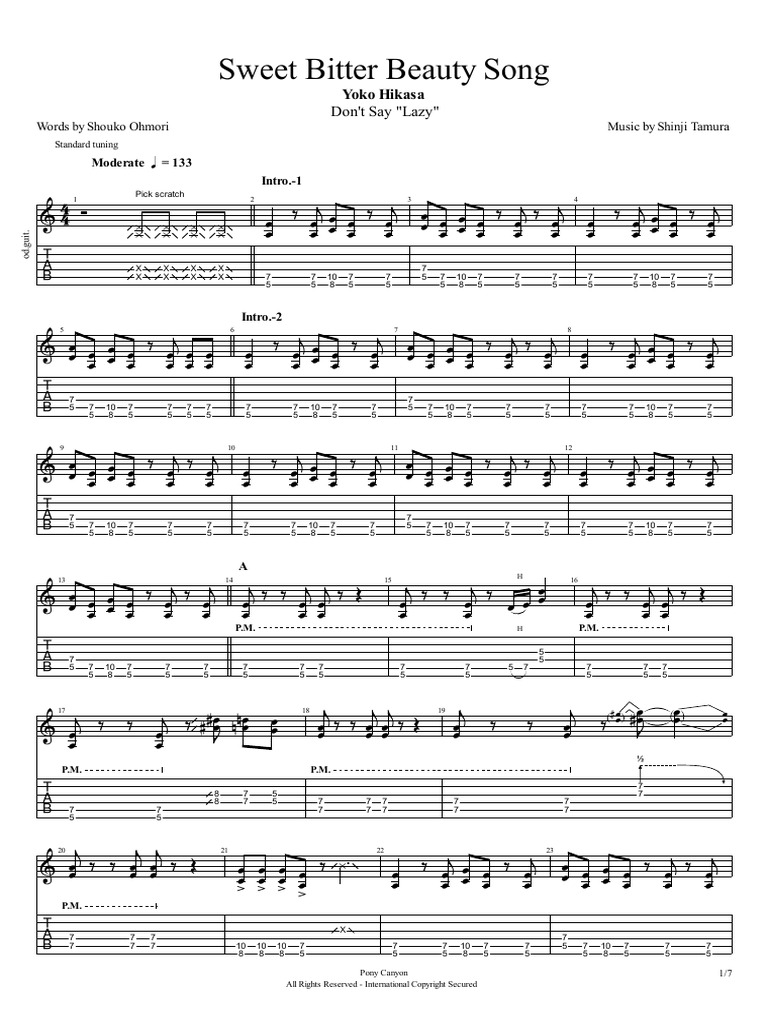Sweet Bitter Beauty Song - Guitar 2 | PDF