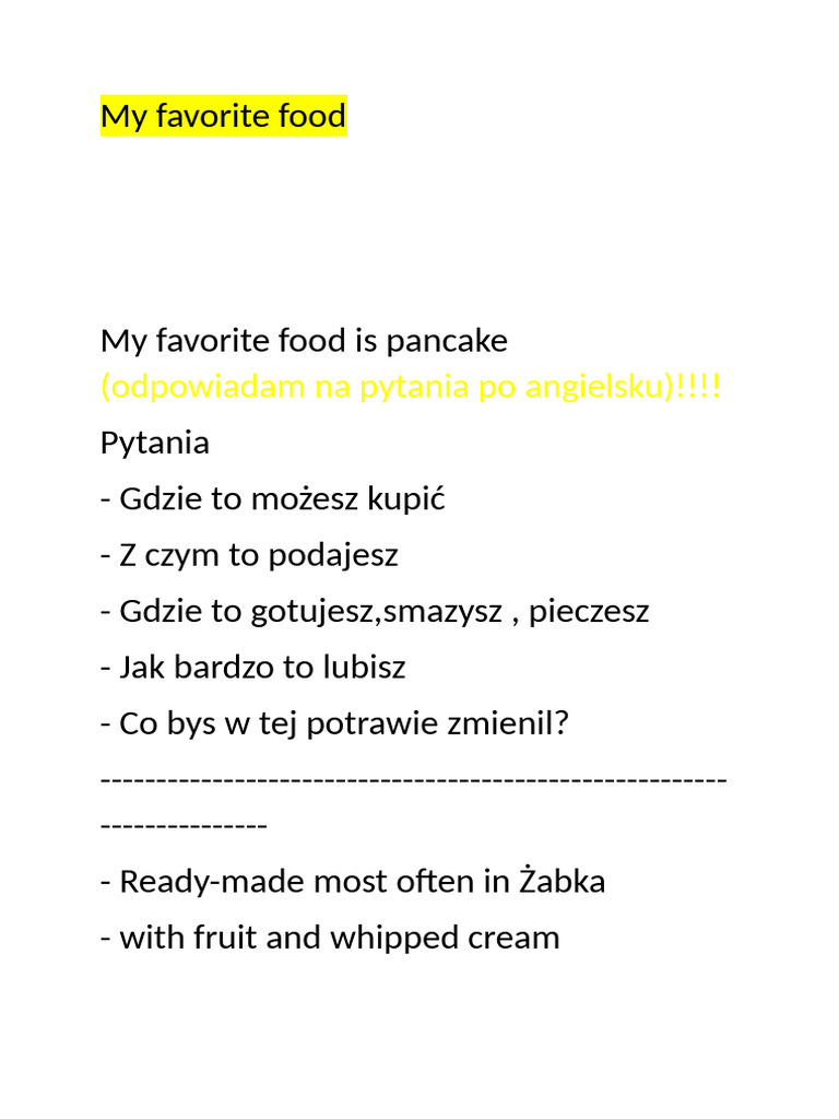 My Favorite Food | PDF