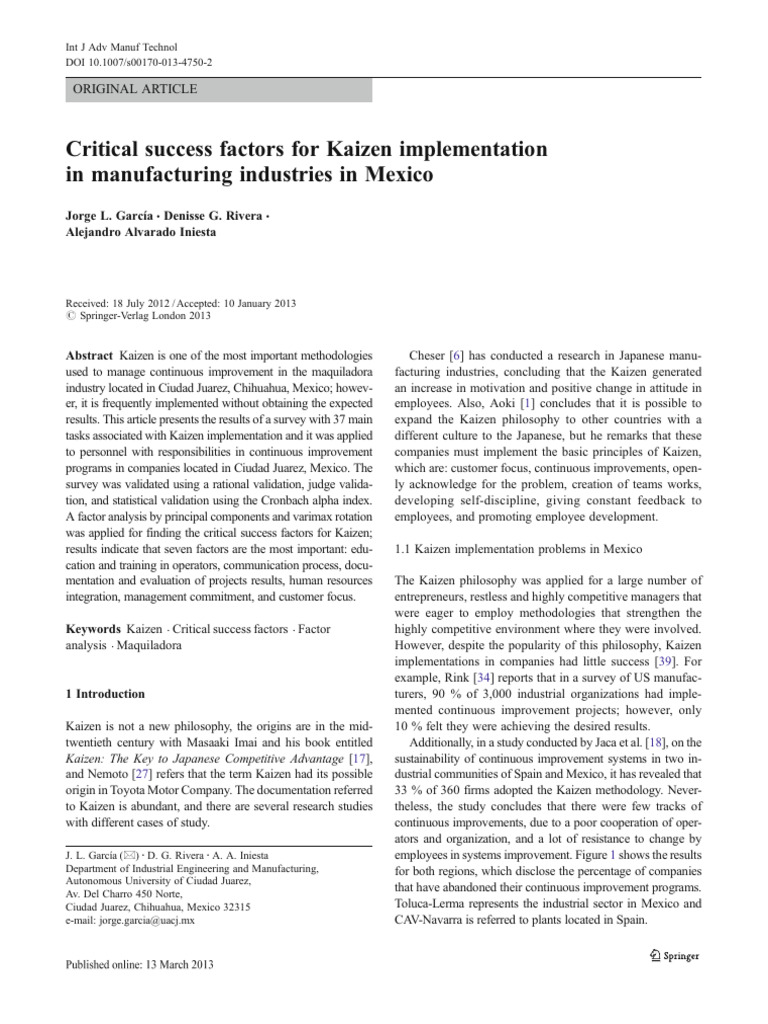 Critical Success Factors For Kaizen Impl | PDF