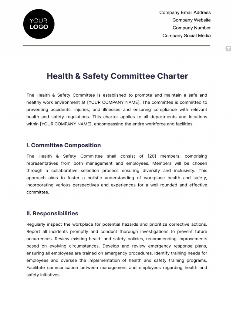 Health & Safety Committee Charter Template - Edit Online & Download ...