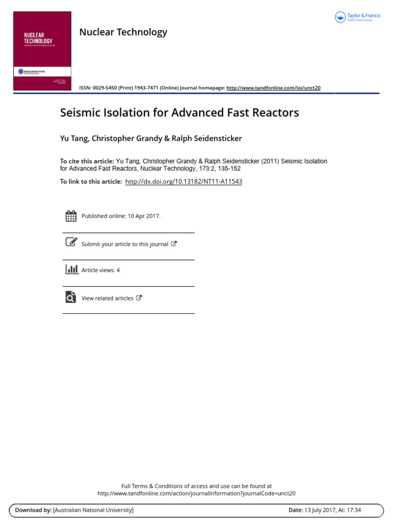 Seismic Isolation for Advanced Fast Reactors. Nuclear | PDF