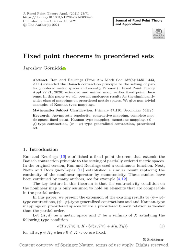 Fixed Point Theorems in Preordered Sets | PDF