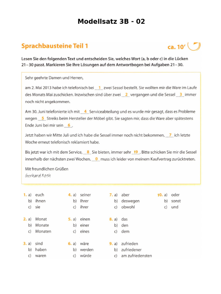 Modellsatz 3B 02 Schreiben | PDF