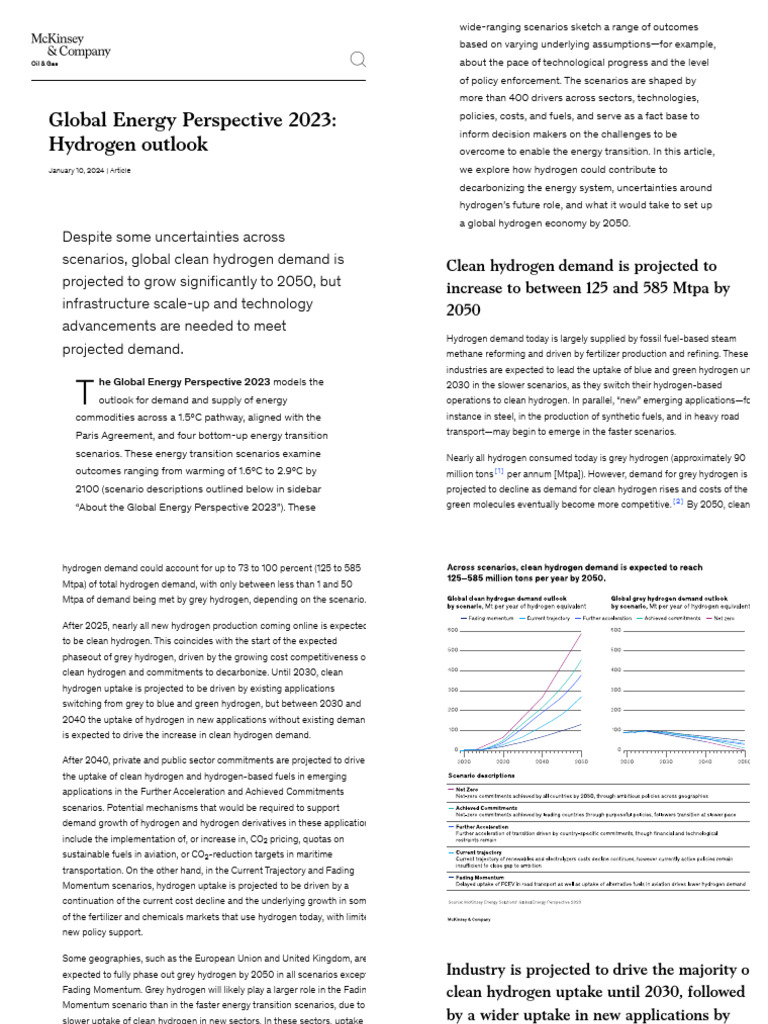 Global Energy Perspective 2023 - Hydrogen Outlook - McKinsey | PDF