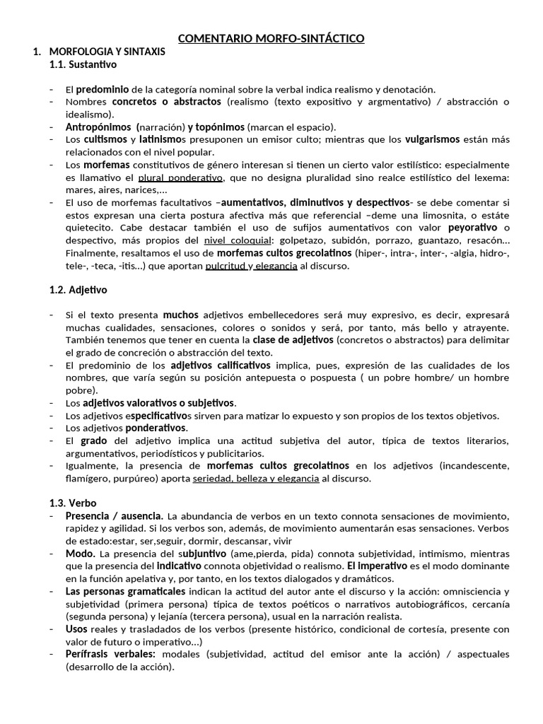 MORFO SINTÁCTICO Comentario Texto | PDF