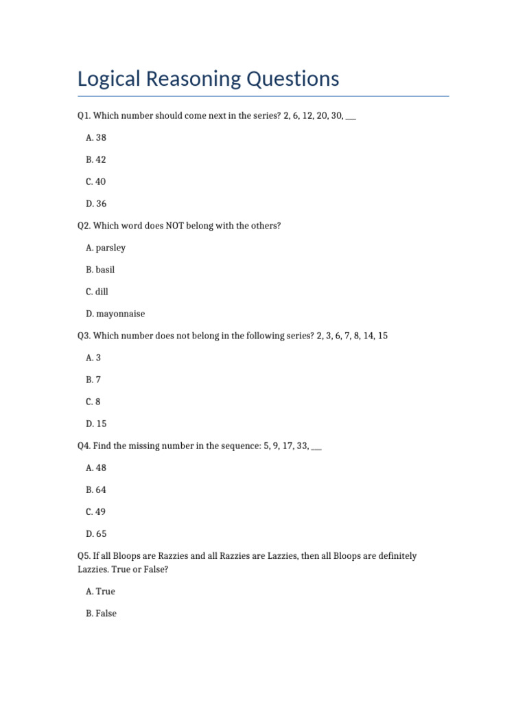 Logical Reasoning Practice Questions | PDF