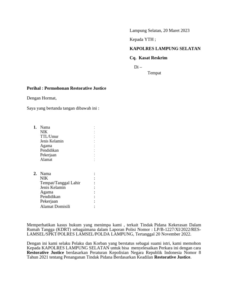 Surat Permohonan RJ Yasir Dan Eka | PDF