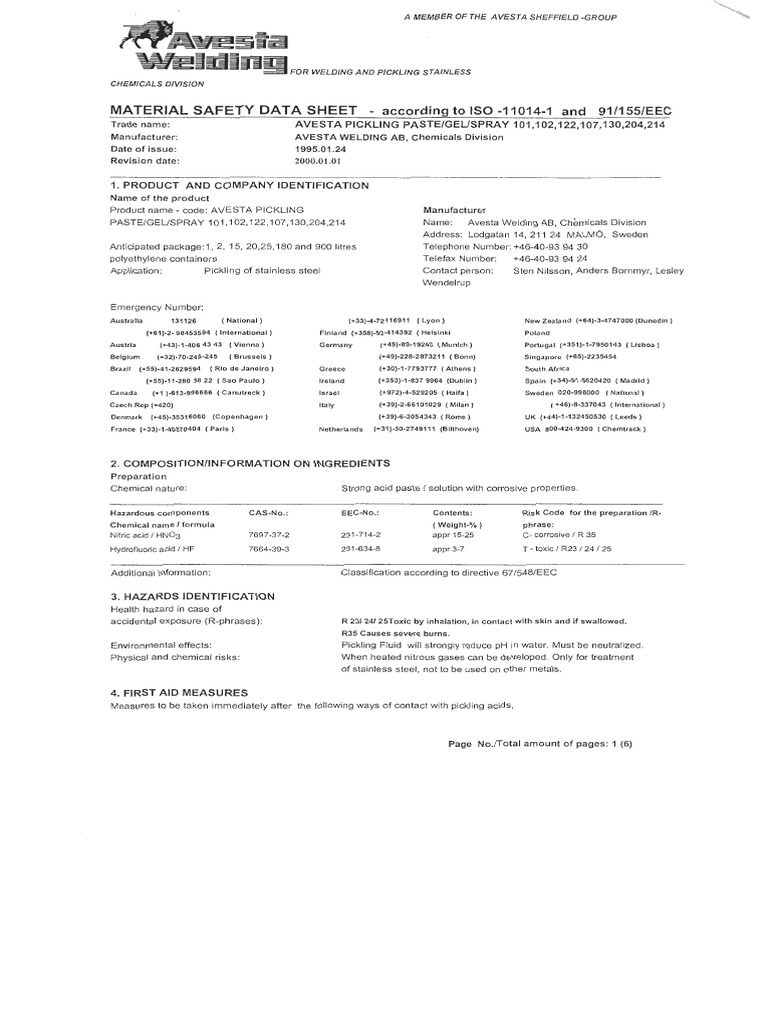 Avesta Pickling Gel MSDS | PDF
