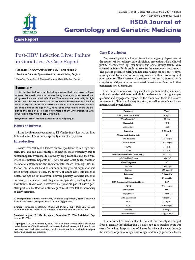 Post Ebv Infection Liver Failure in Geriatrics A Case Report | PDF ...